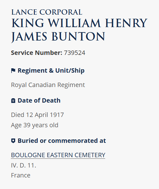 L/Cpl King William Henry James Bunton (No 739524 Royal Canadian ...