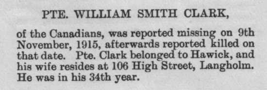 Pte William Smith Clark - Soldiers and their units - The Great War ...