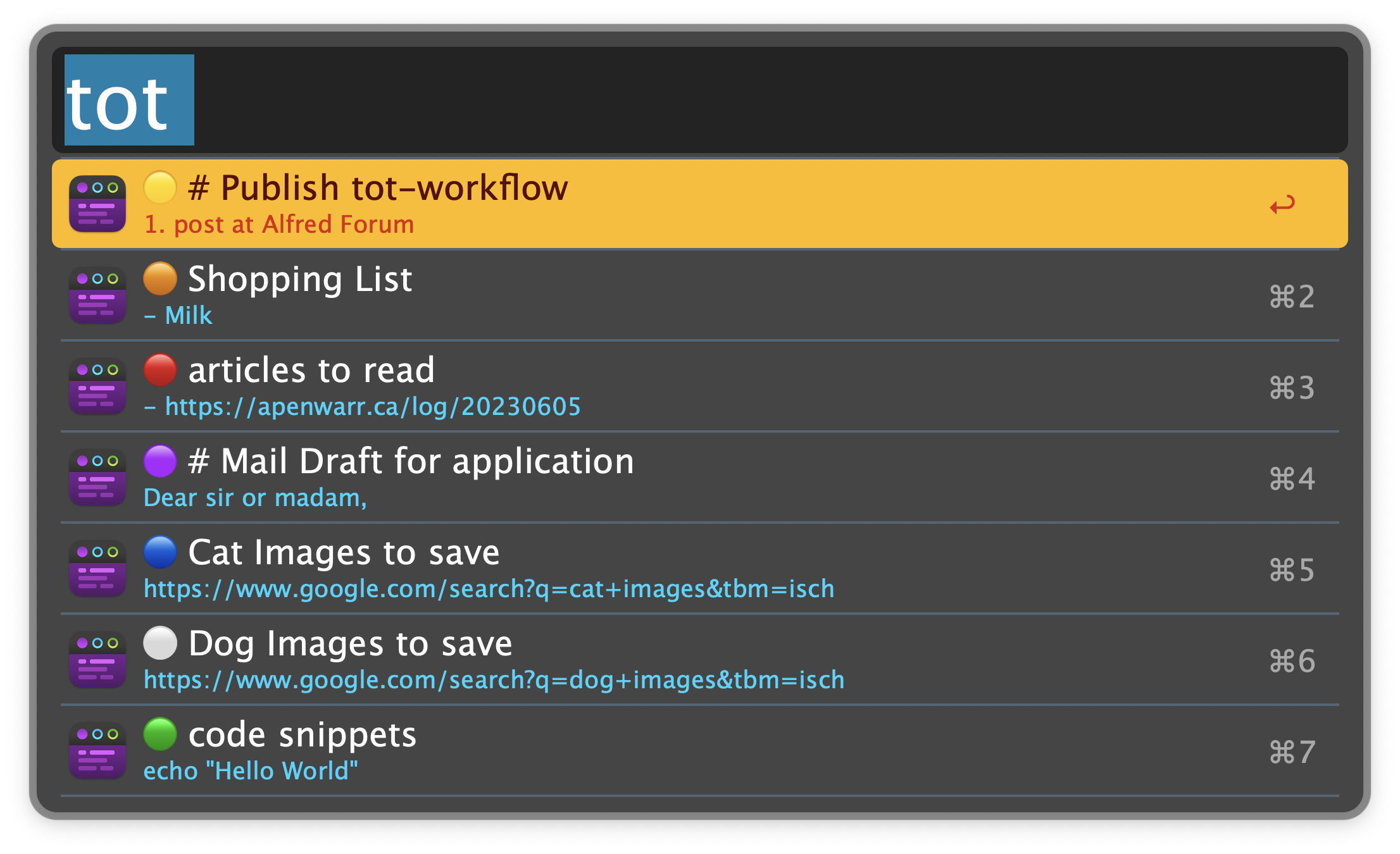 Tot.app integration - Share your Workflows - Alfred App Community Forum