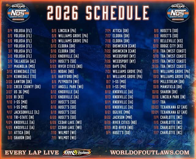 World of Outlaws 2026 schedule - 2026 Texas Tracks and Texas-based ...