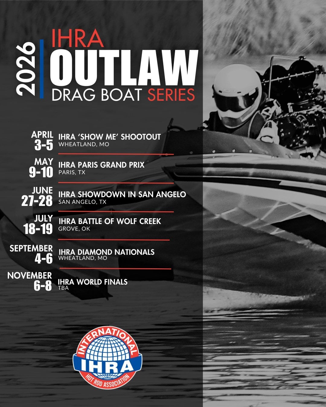 IHRA Drag Boat Series 2026 schedule - 2026 Texas Tracks and Texas-based ...