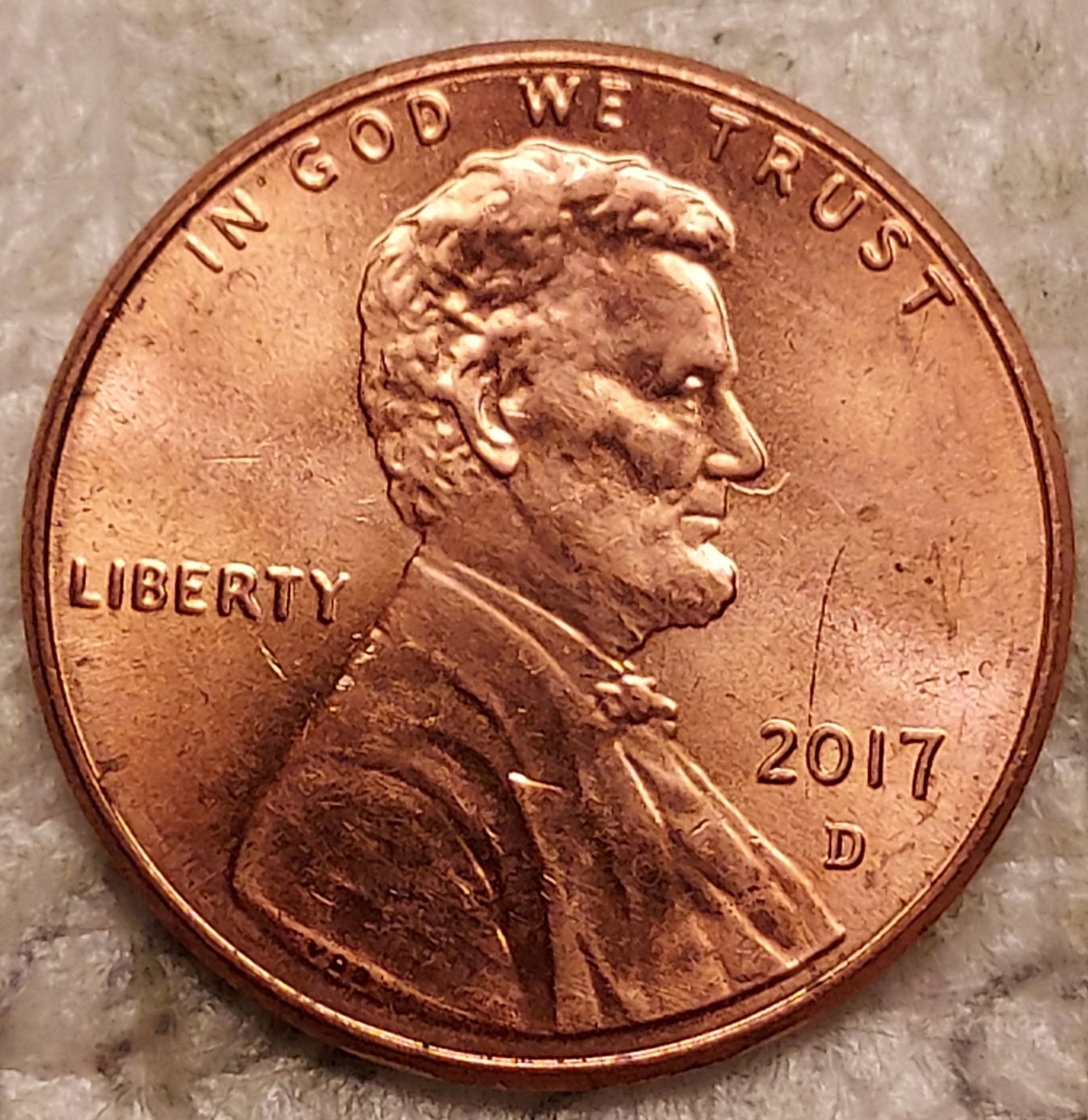 2017-D penny "Sneezing Lincoln" struck through - Newbie Coin Collecting ...