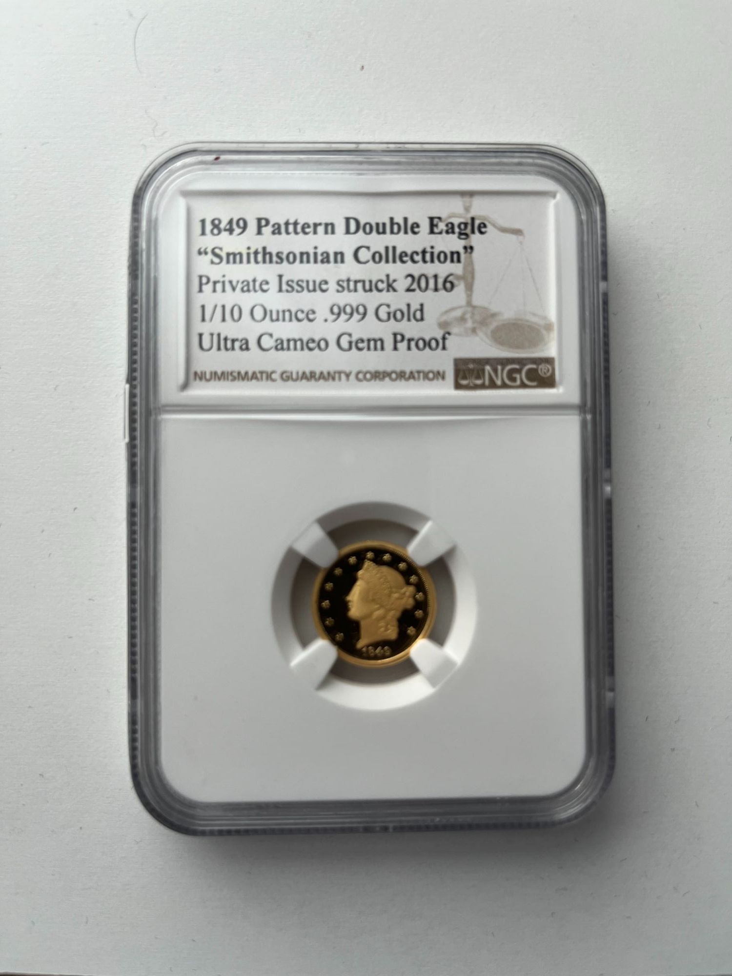 1849 pattern double eagle gold coin smithsonian private issue 2016 1/10 ...