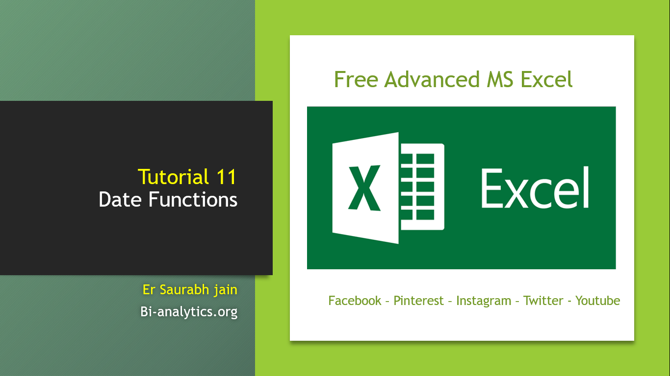 Tutorial 11 Date Formulas in Excel : Advanced MS EXcel course - Excel ...