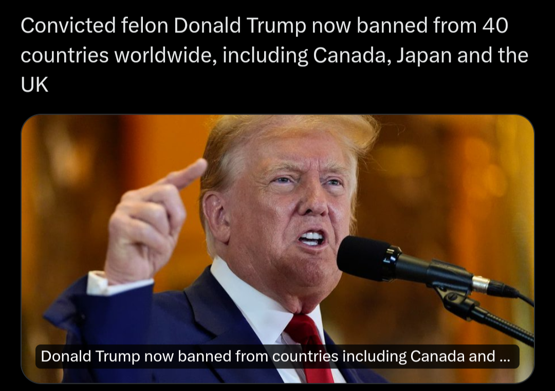 CONVICTED FELON donald trump now banned from 40 countries worldwide ...