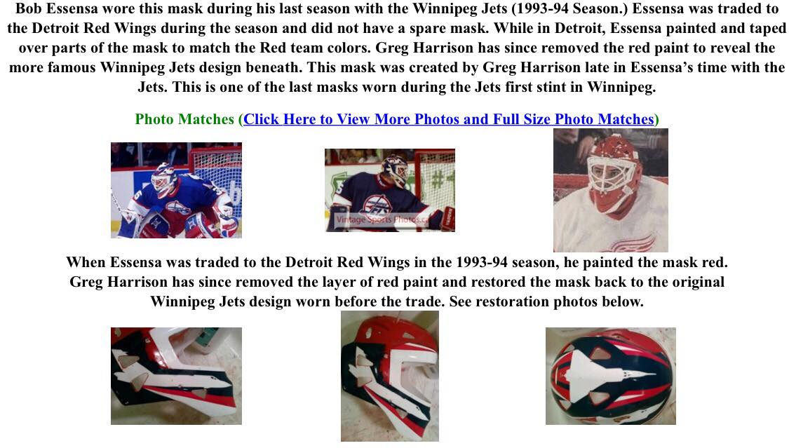Bob Essensa “Greg Harrison” Mask For SALE (RARE) *SOLD* - Used Gear ...