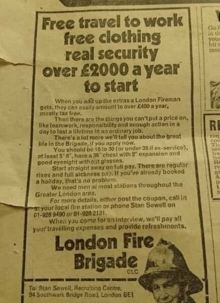 Old LFB Newspaper Ad - Smokey Stories and the Good Old Days - UK Fire ...