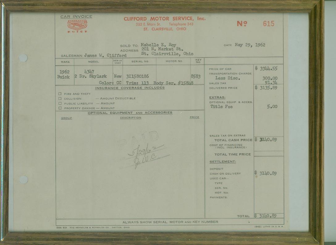 Skylark_Invoice - General Motors Products - Antique Automobile Club of ...