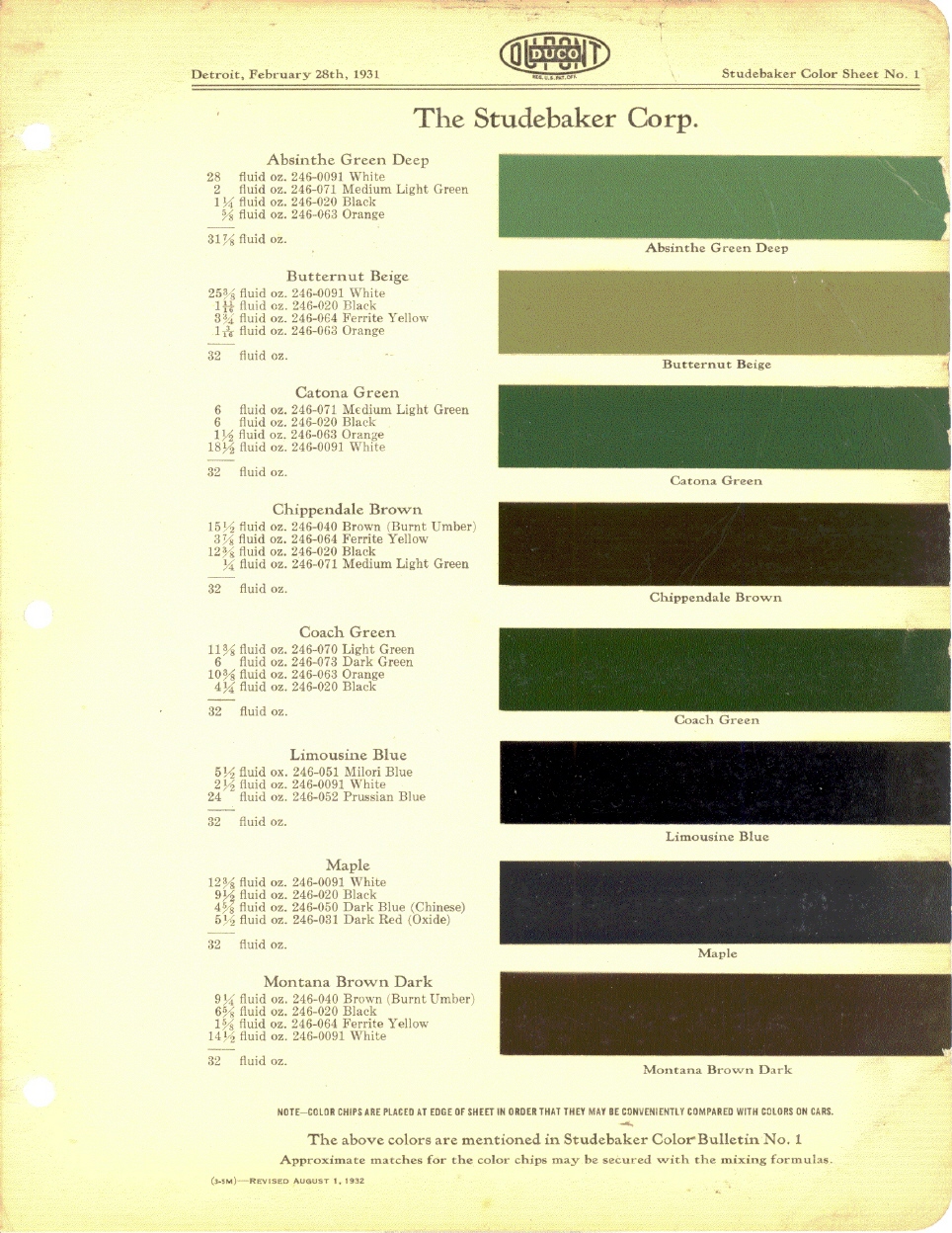 Paint colors for 1932 Studebaker - Studebaker, Erskine & Rockne ...