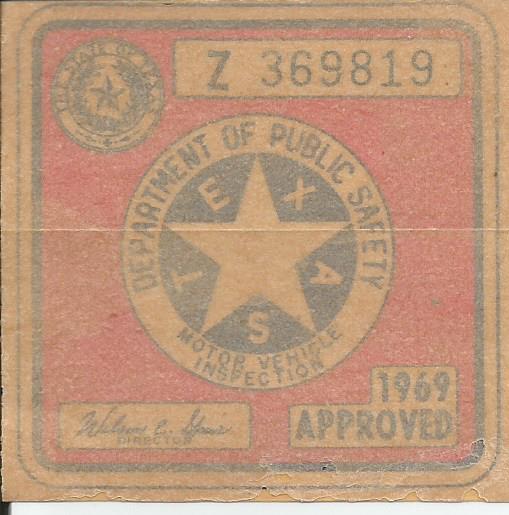 1969 Texas Inspection Sticker - FOR SALE - Memorabilia, Toys, Art ...