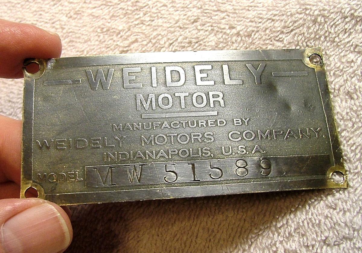 Weidely Motors Company Number Plate - What is it? - Antique Automobile ...