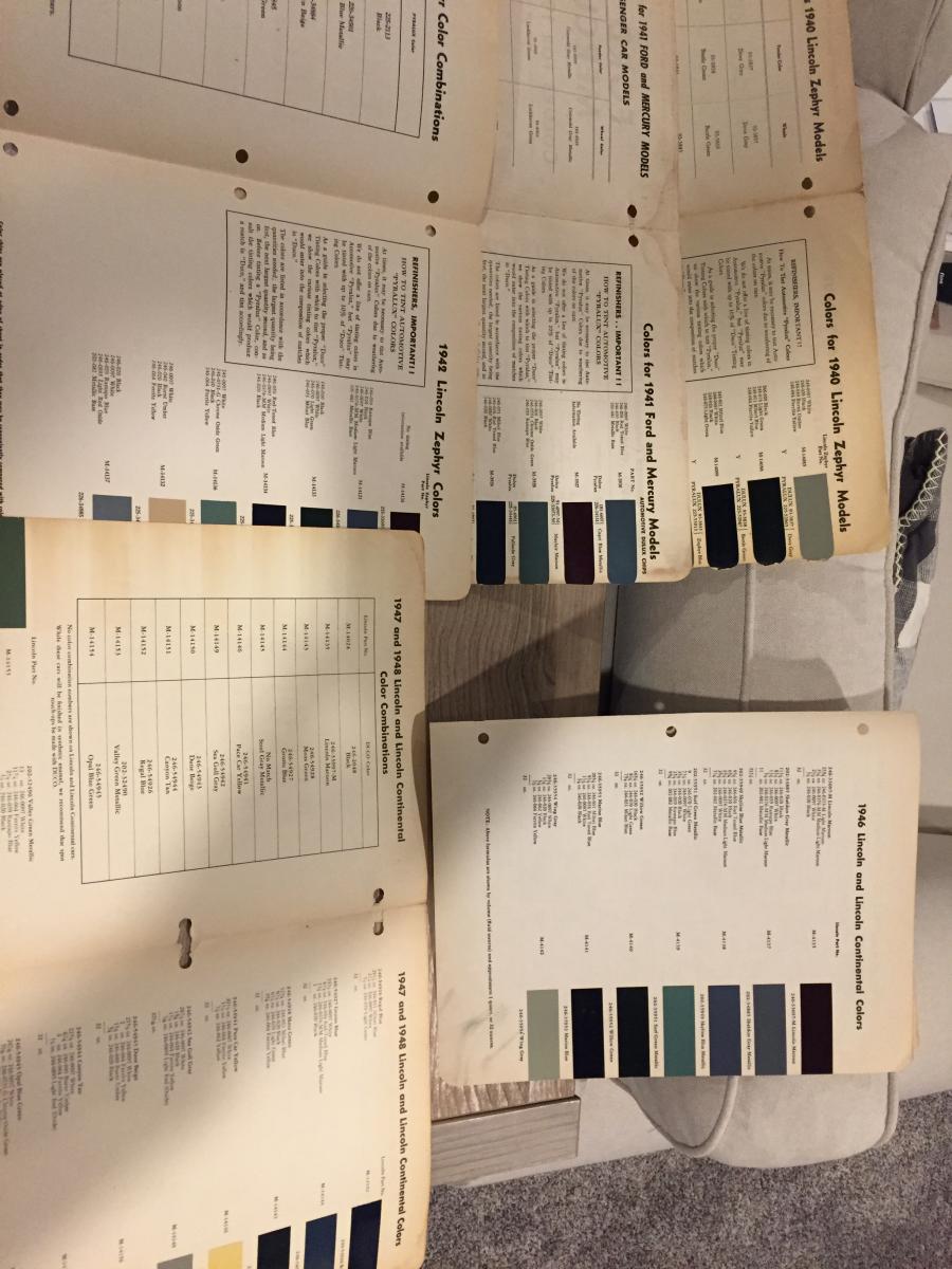 1940-1948 Lincoln cont and zephyr paint chip charts - Lincoln - Buy ...