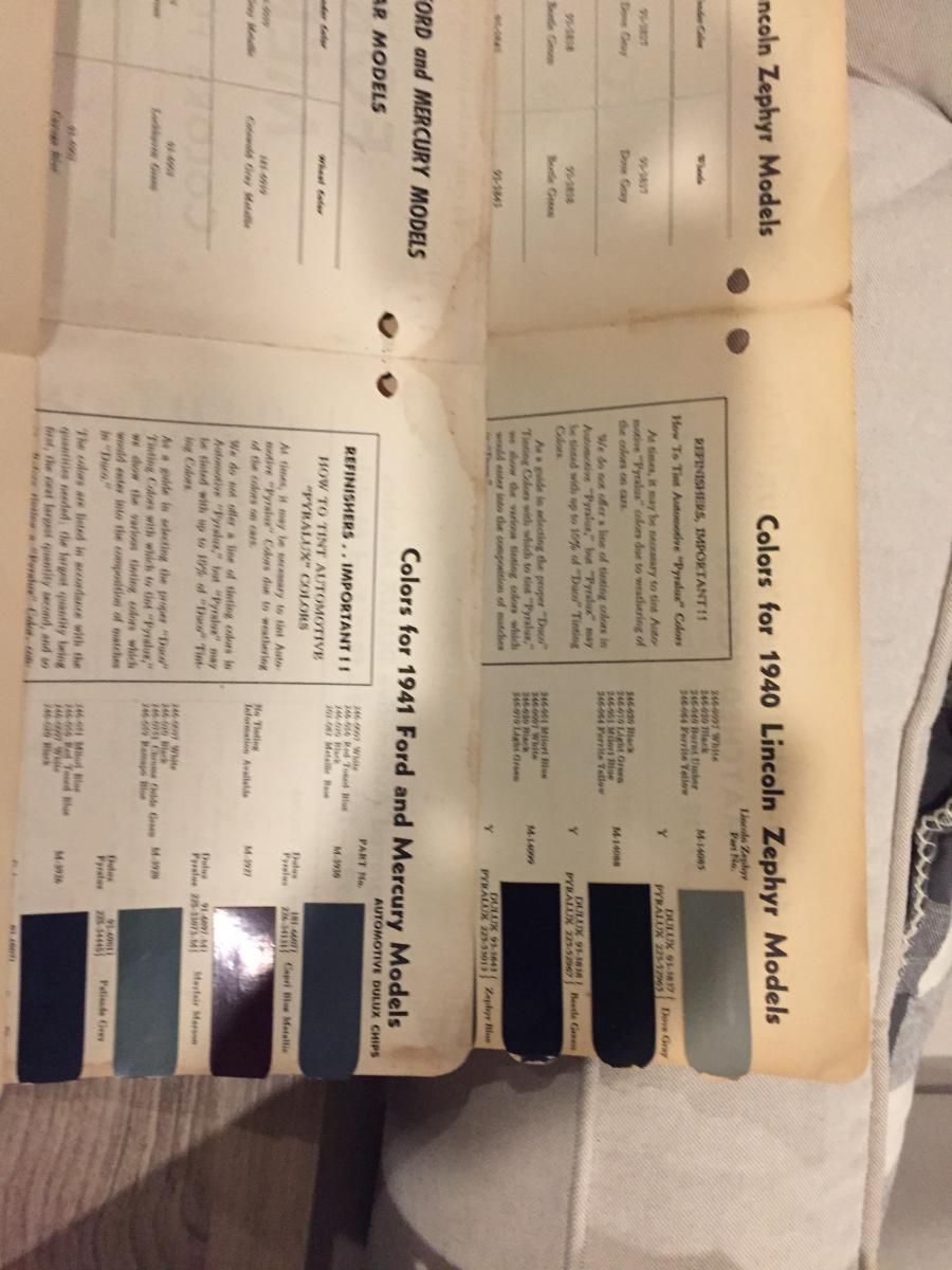 1940-1948 Lincoln cont and zephyr paint chip charts - Lincoln - Buy ...