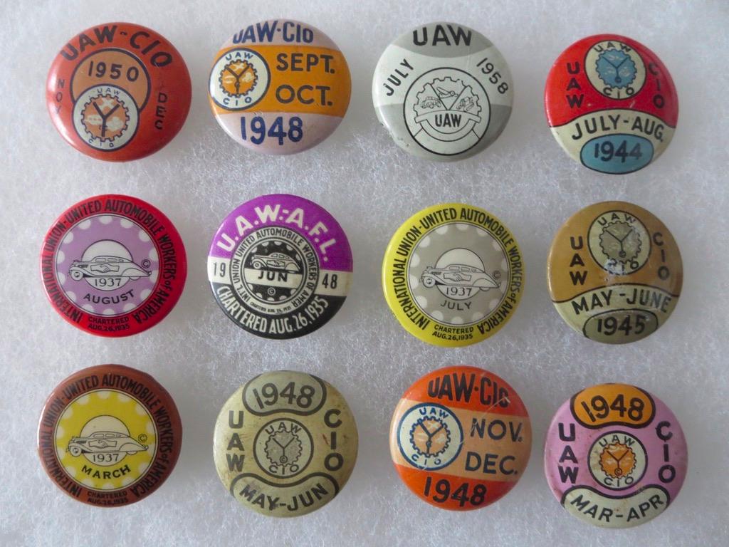 1930s-1950s UAW - CIO Union Membership Pin Badges - Printed Material ...
