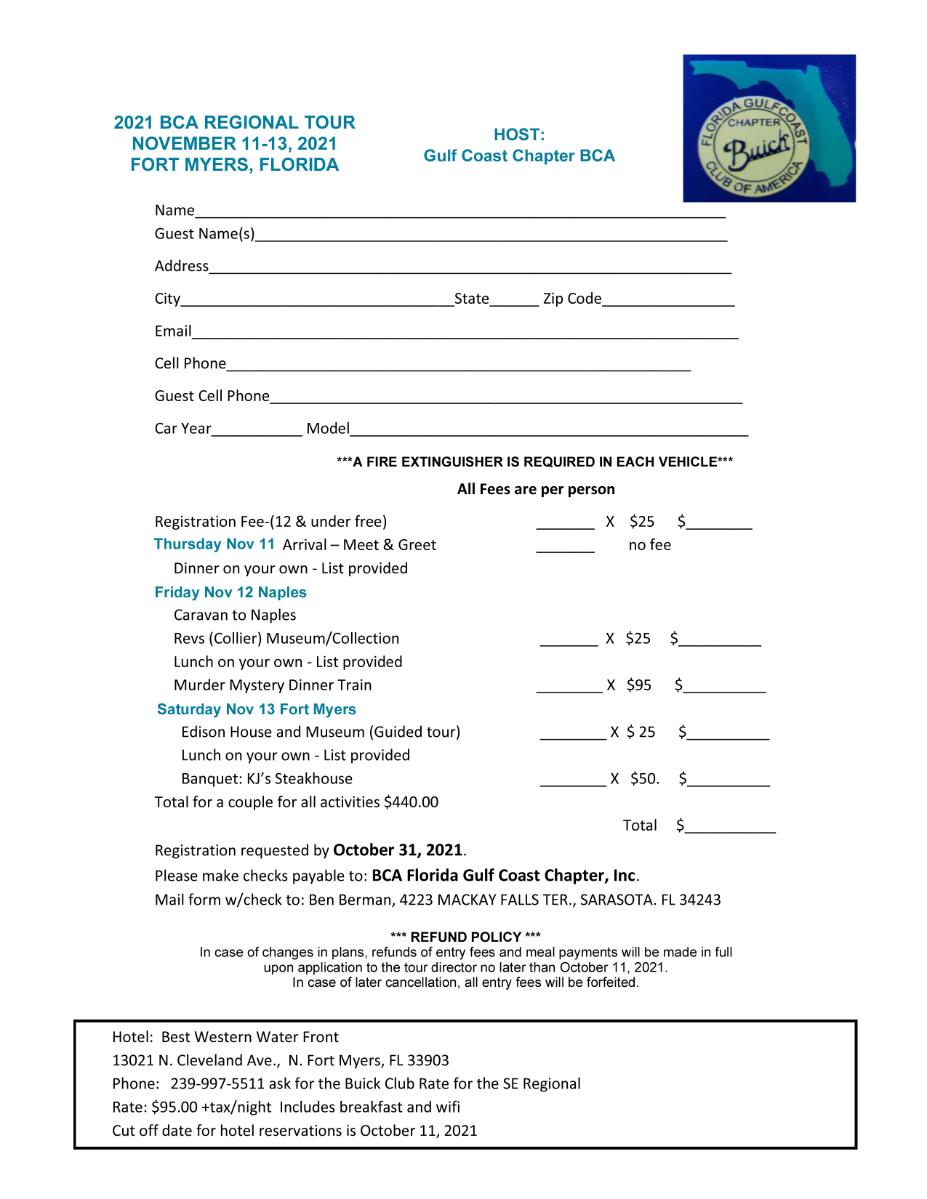 BCA SE Regional November 12th and 13th, 2021 - Buick - Meets & Tours ...