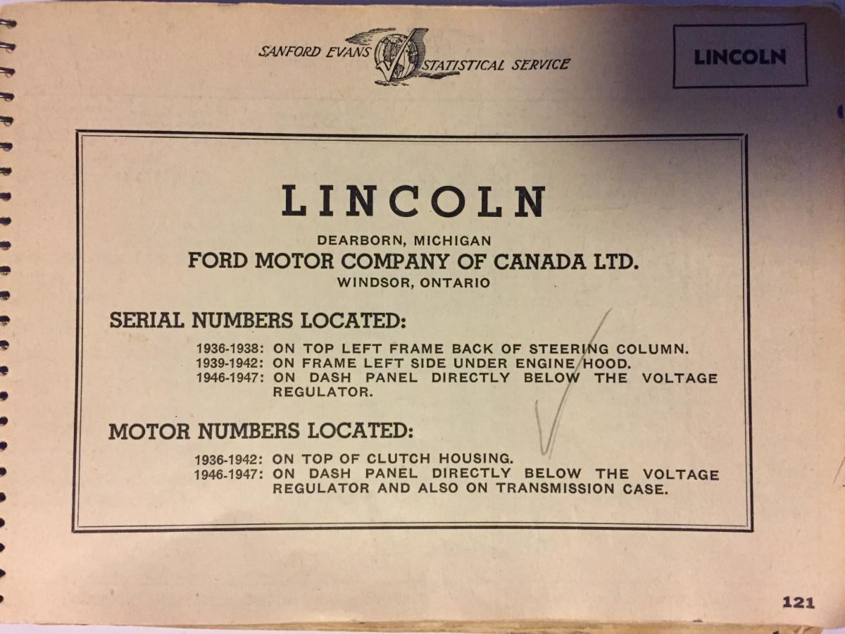 Vin location for a 1946 ish H series Lincoln sedan - General Discussion ...