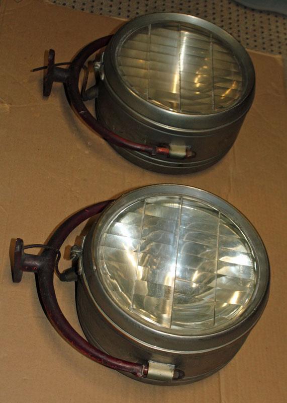 Large drum style headlights nickel plated. From a fire truck, big car ...