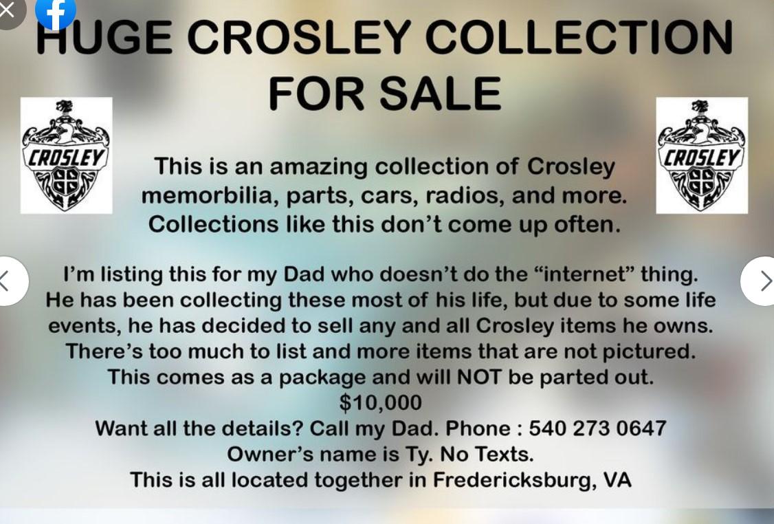 Crosley Automobile Collection - 2 Cars, Radios, Memorabilia - Selling ...