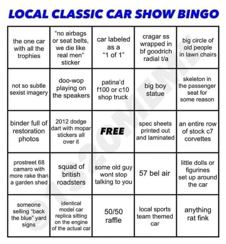 Car show Bingo - Automobile Humor and Interest - Antique Automobile ...