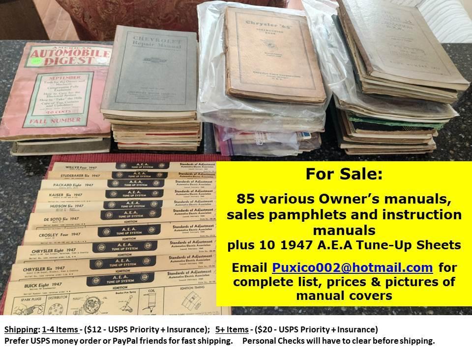 FOR SALE: 85 various owner’s manuals, sales pamphlets and instruction ...