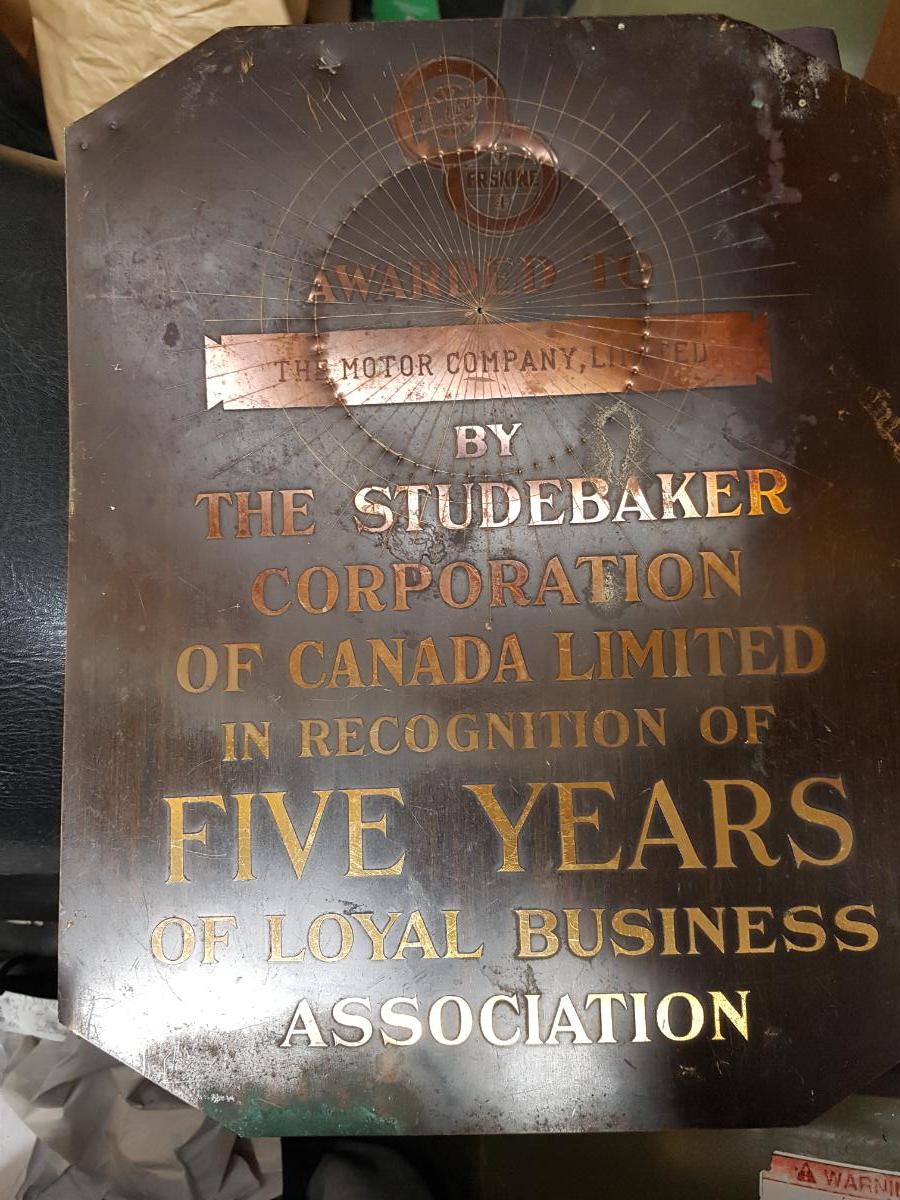 Studebaker Erskine brass Canadian plaque - Printed Material ...