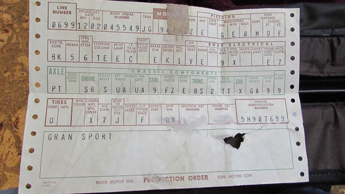 1965 Build sheet for a GS - Buick Riviera - Antique Automobile Club of ...