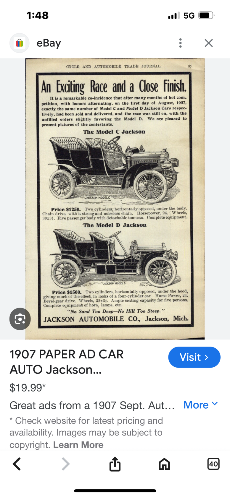1907 Jackson touring project. Stored in Norfolk, Neb. See photos ...