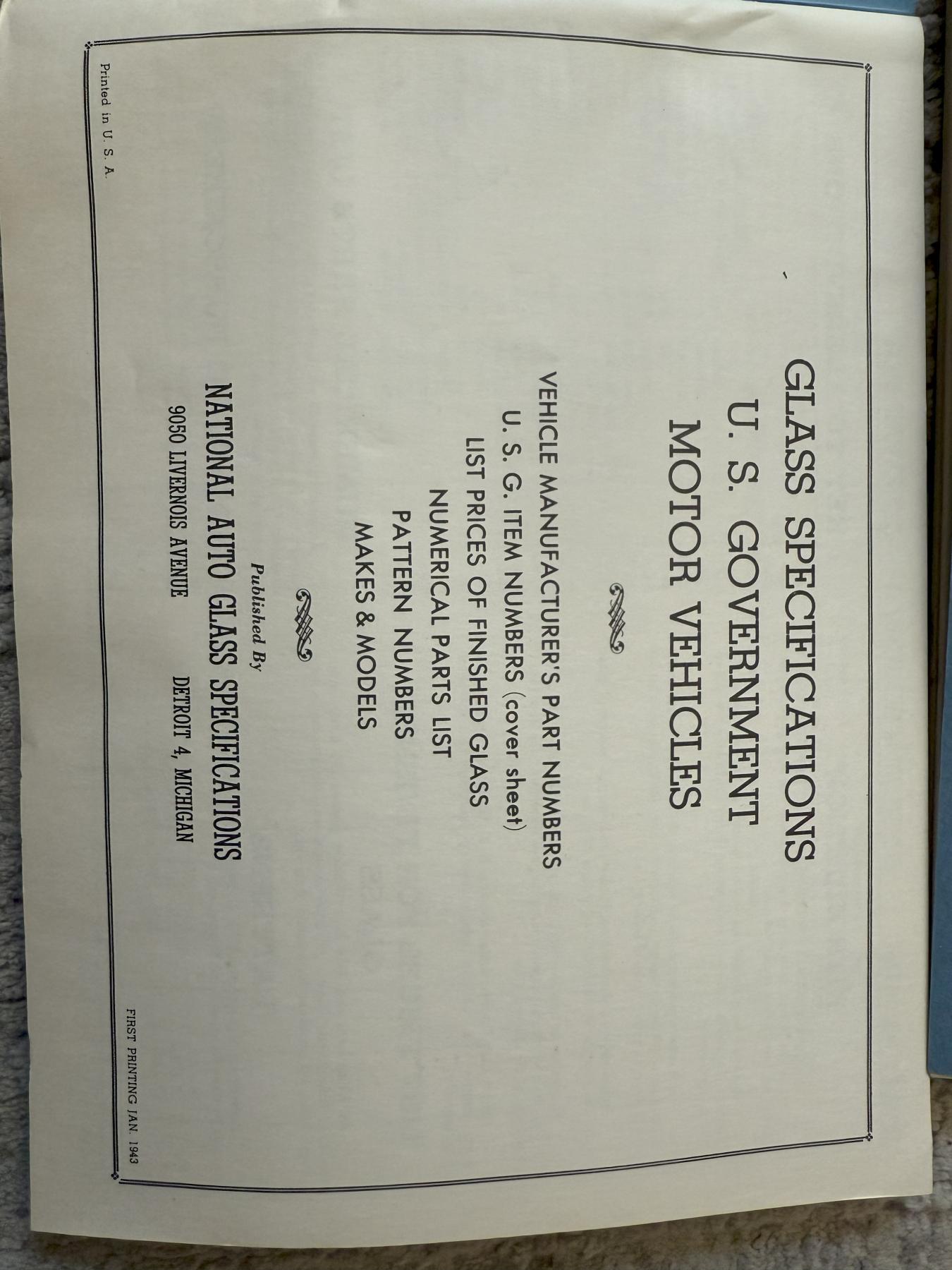 FS: NAGS glass template set 41-T-1591 For US Government Motor Vehicles ...