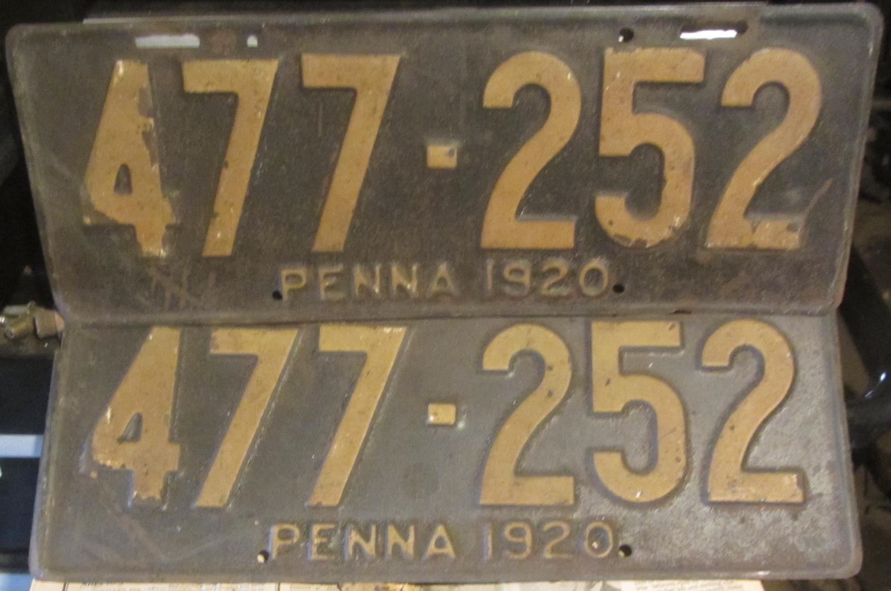 Matched Pair of 1920 Pennsylvania License Plates - Parts For Sale ...