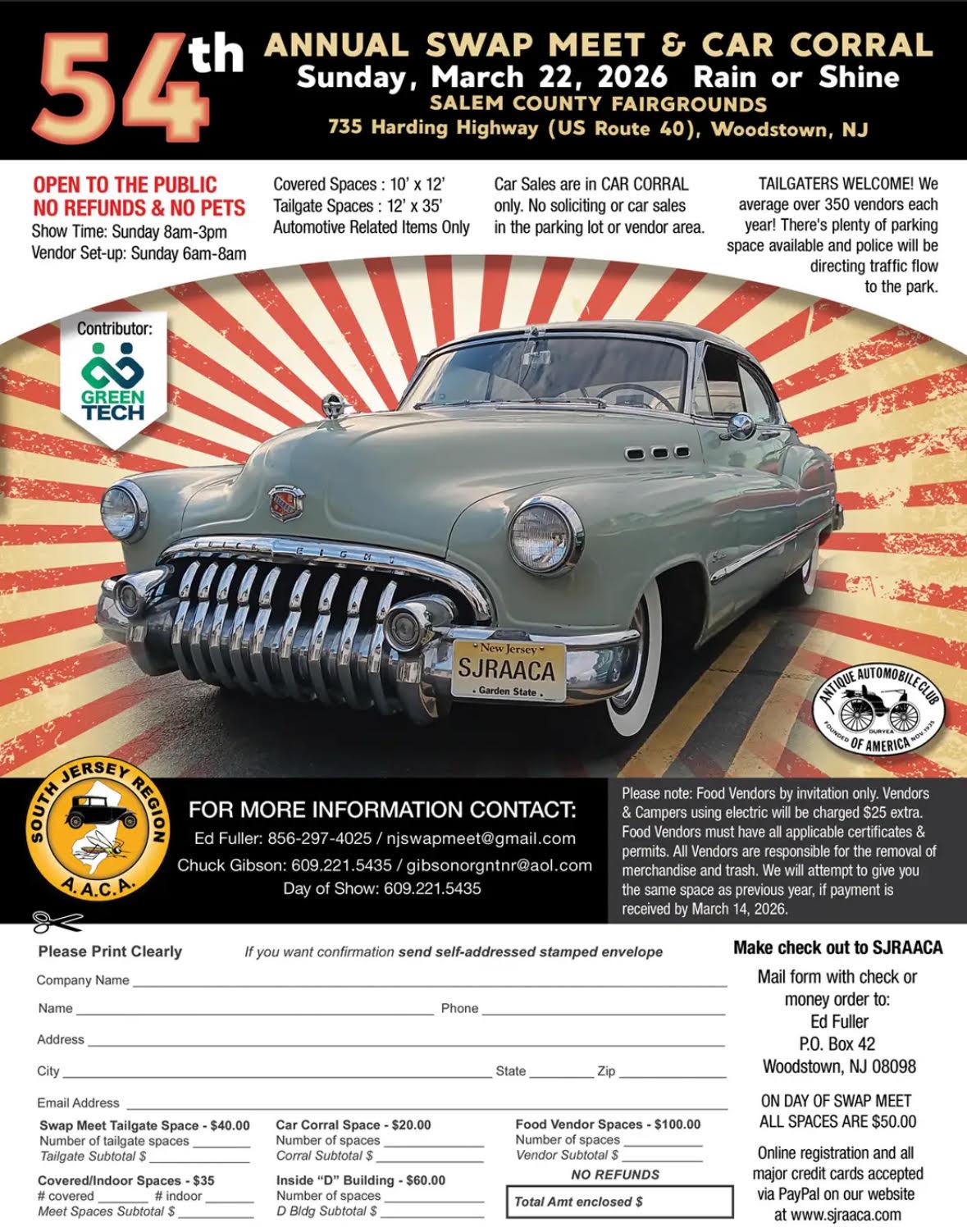 South Jersey Region's 54th Annual Swap Meet & Car Corral March 22, 2026 ...