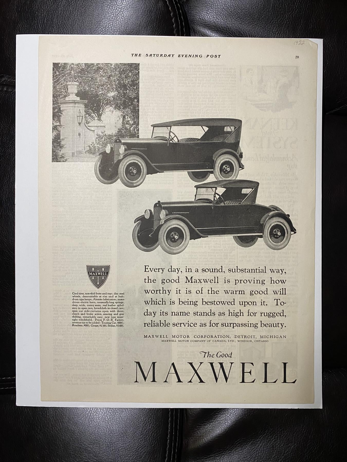22 Maxwell Ad - Parts For Sale - Antique Automobile Club of America ...