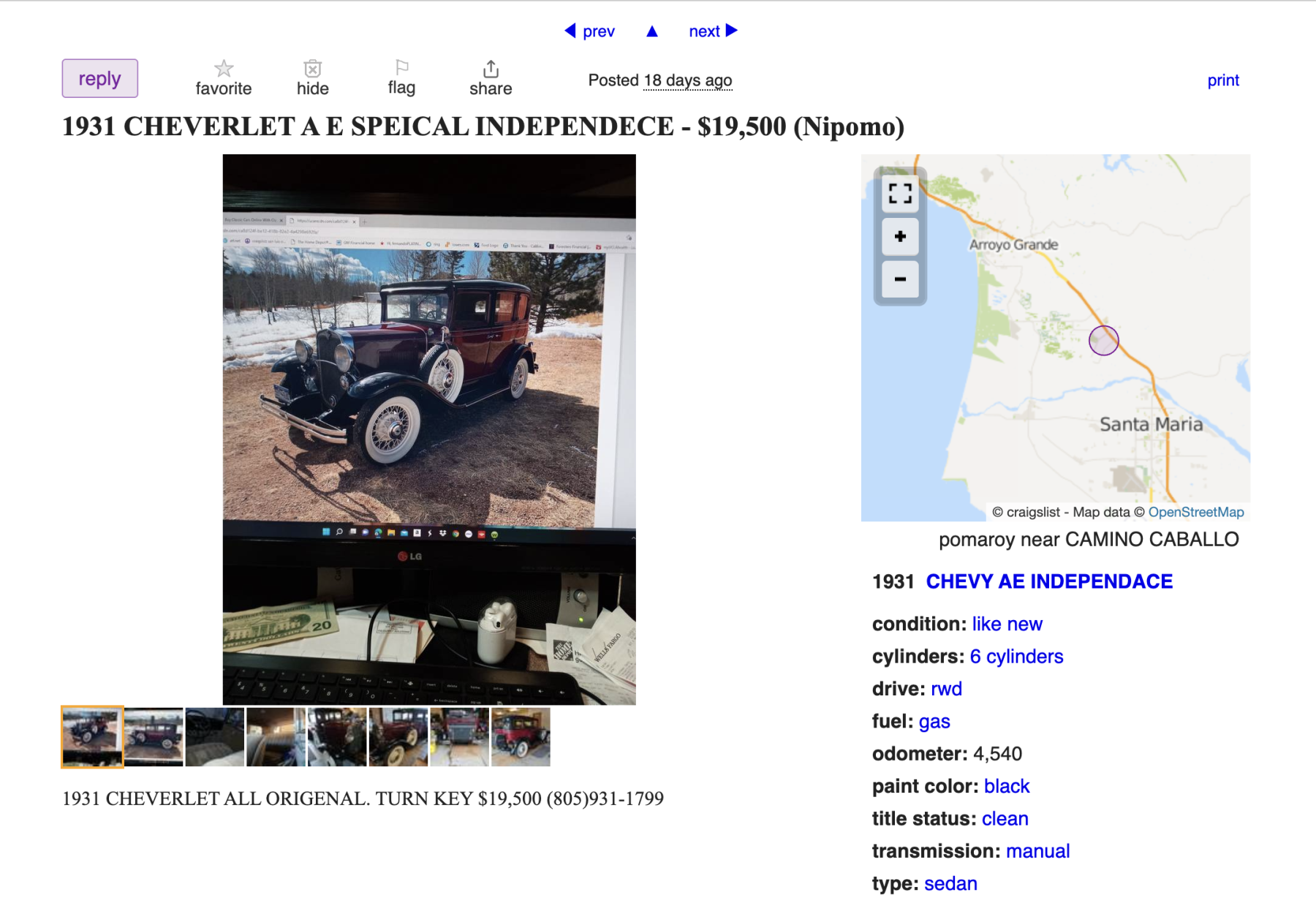 1931 CHEVROLET AE Independence | Craigslist | $19,500 | Nipomo ...