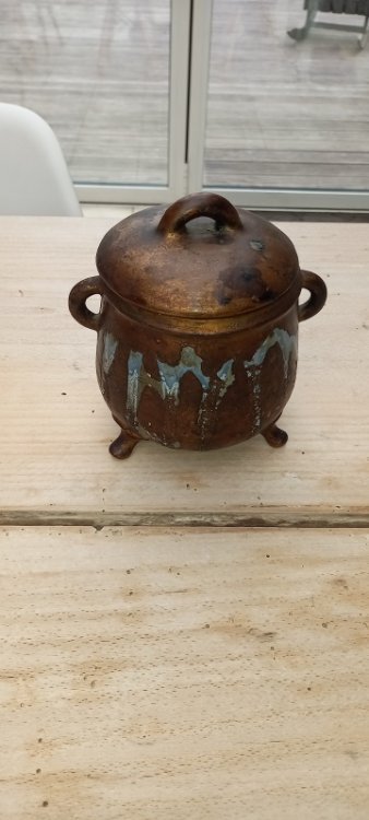 Metal sheathed ceramic cauldron 15 cms tall - Studio Operations and ...