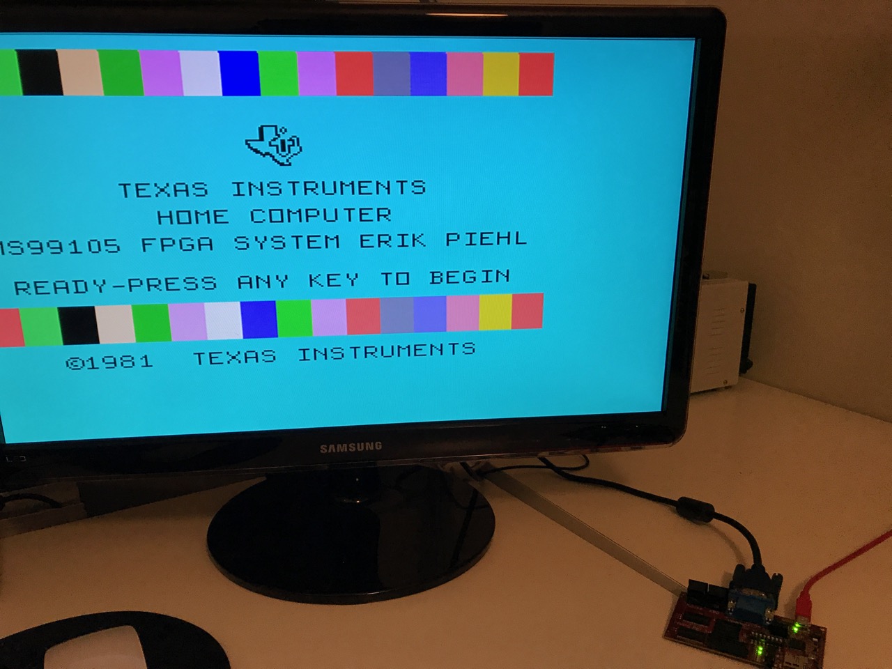My TMS9900 CPU on the FPGA for the first time renders the boot picture ...