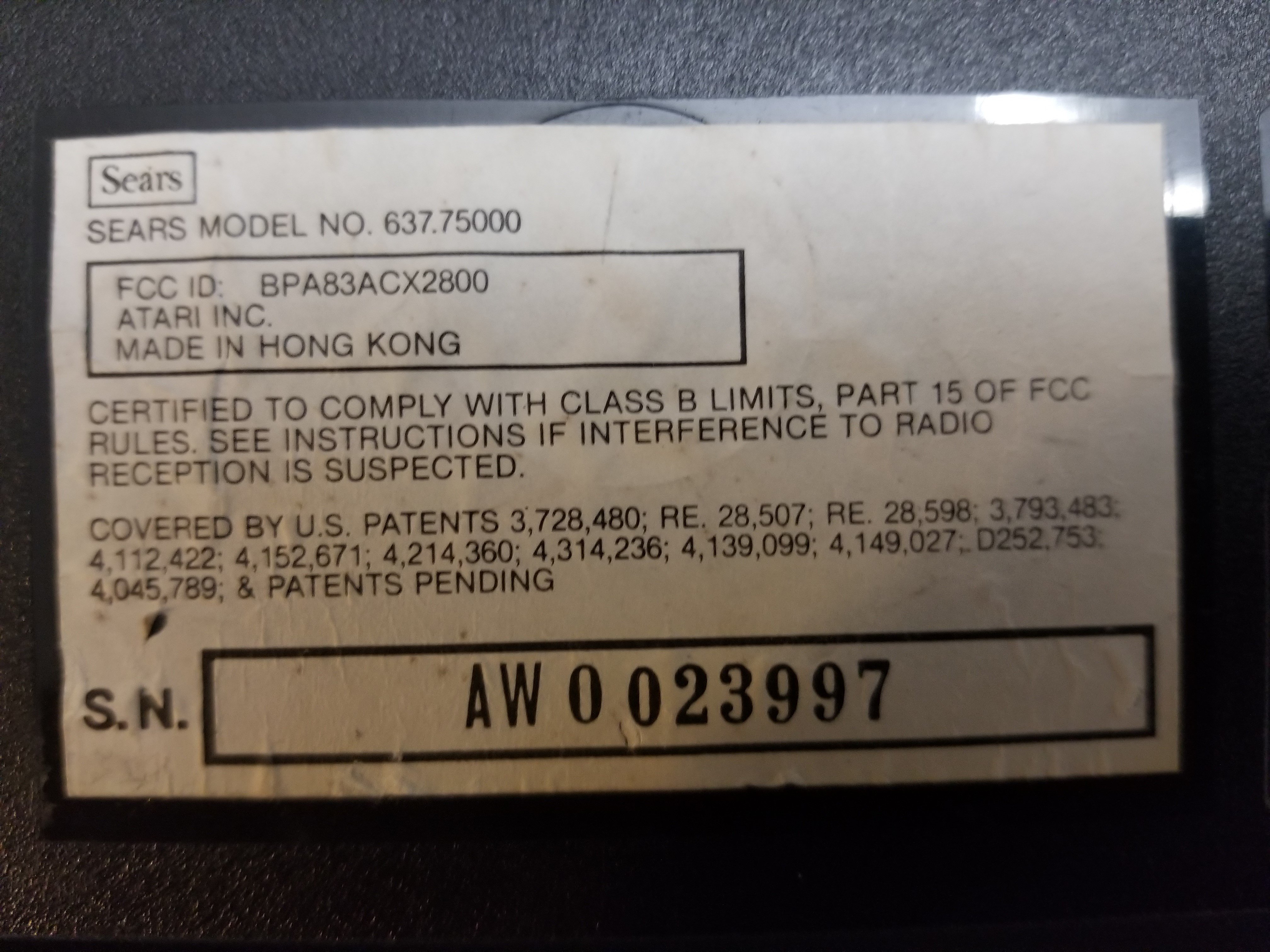 Sears Video Arcade 2 Serial List? - Atari 2600 - AtariAge Forums