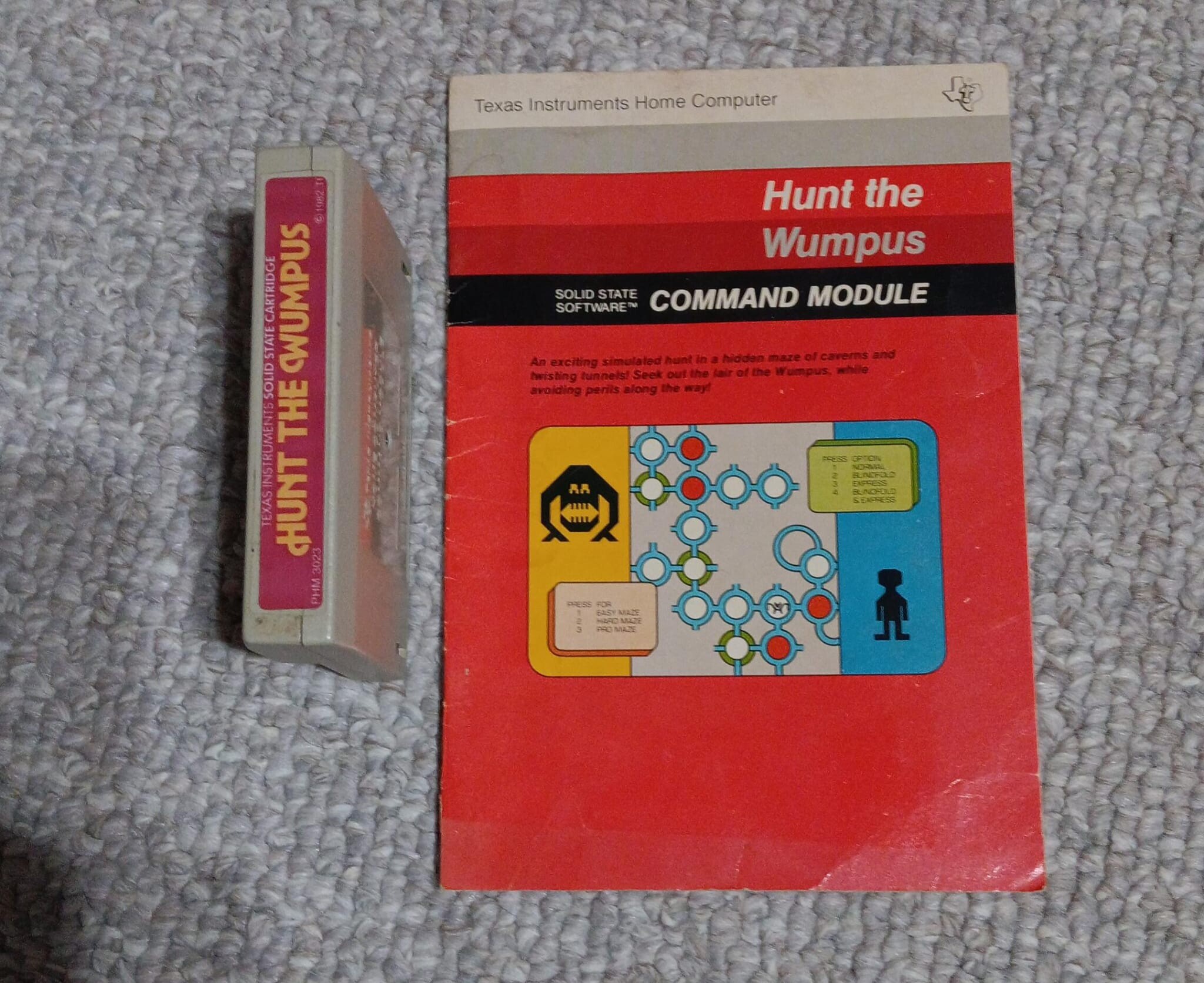 FOUND: TI-99/4A "Hunt the Wumpus," red label, with new-style manual ...