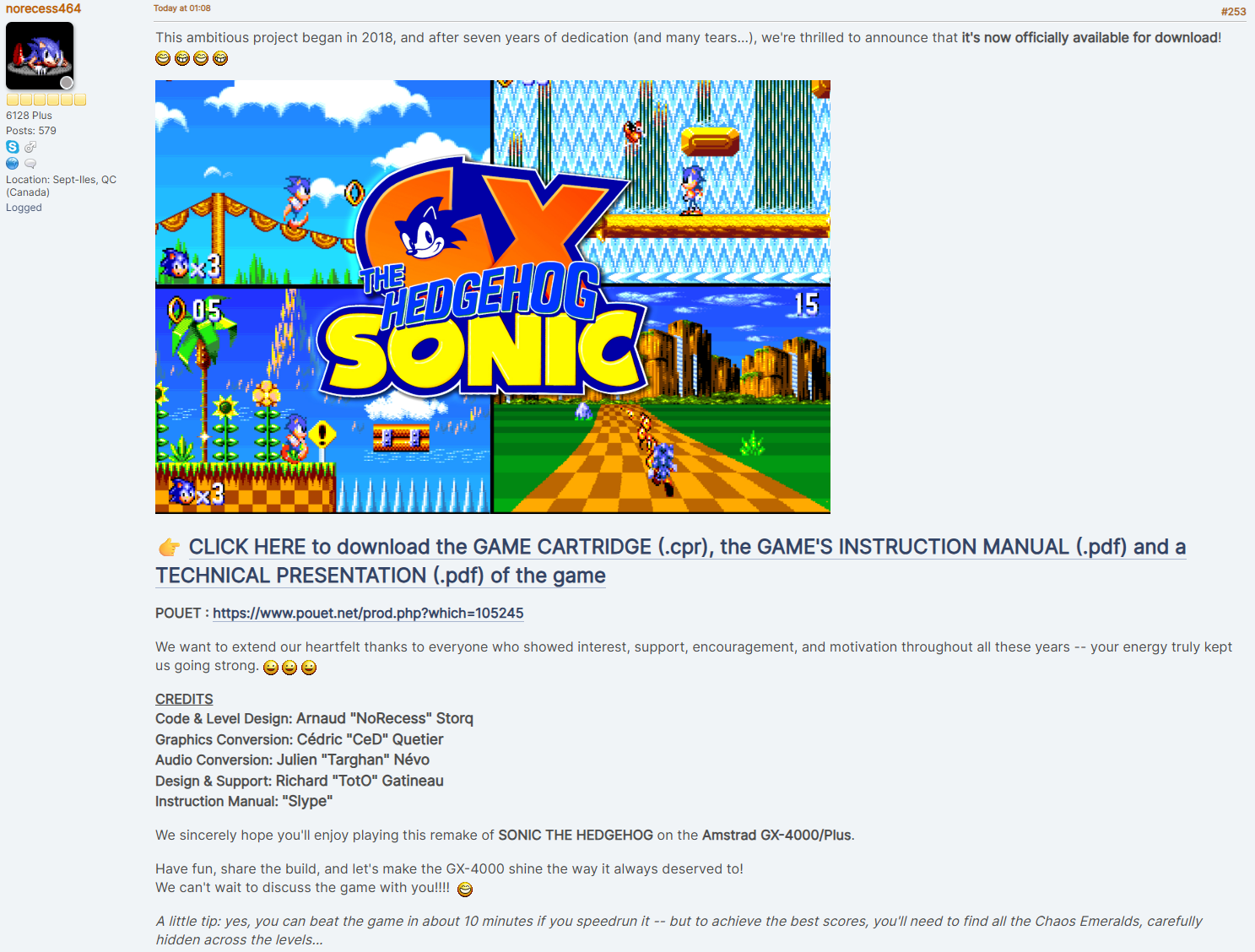 Announcing Sonic GX - a new episode of Sonic the Hedgehog for Amstrad ...
