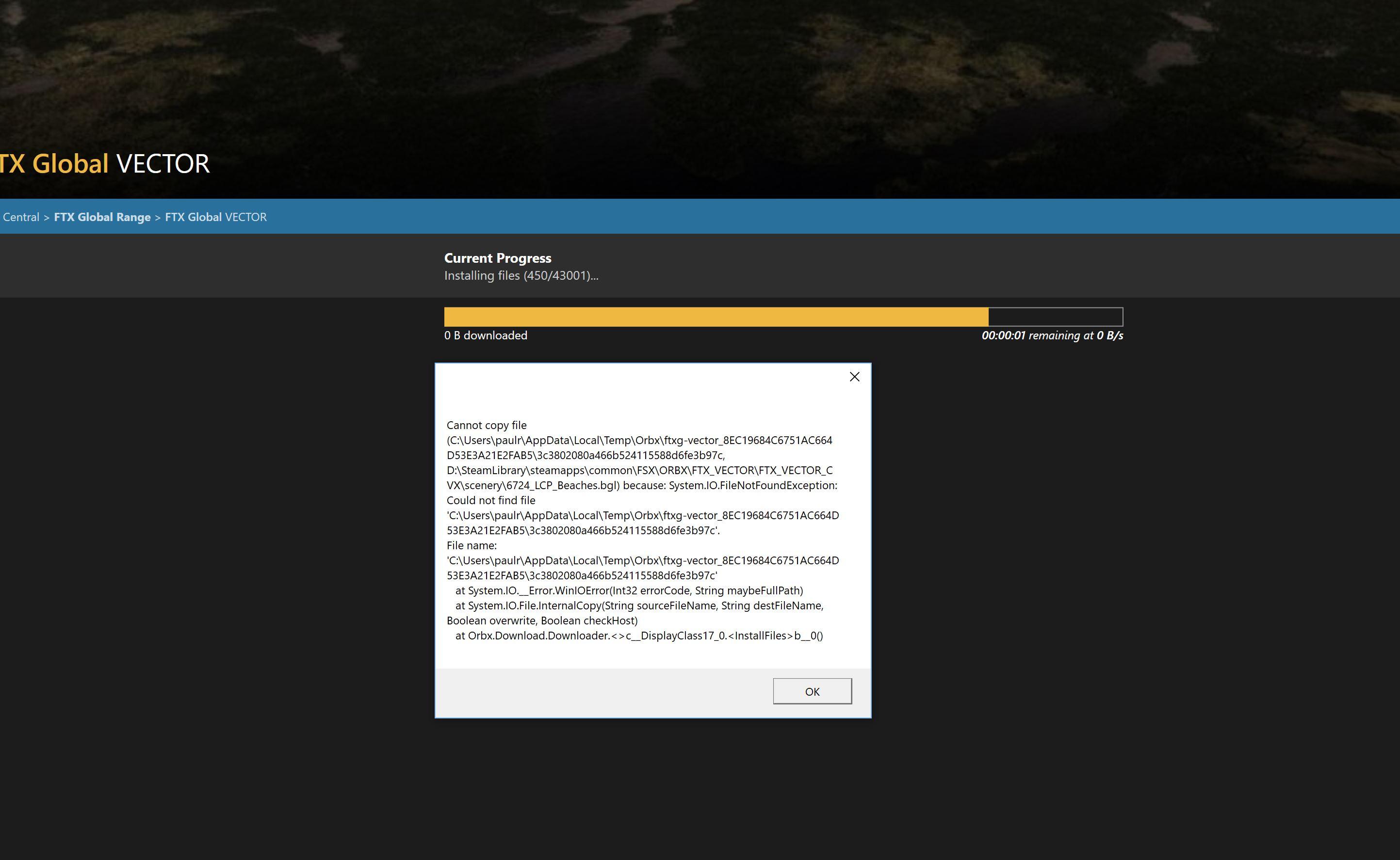 Re-install Stuck on Vector? - FSX Support Forum - Orbx Community and ...