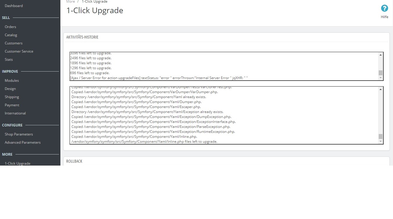 Error in the middle of updating, 1-click update ( [Ajax / Server Error ...