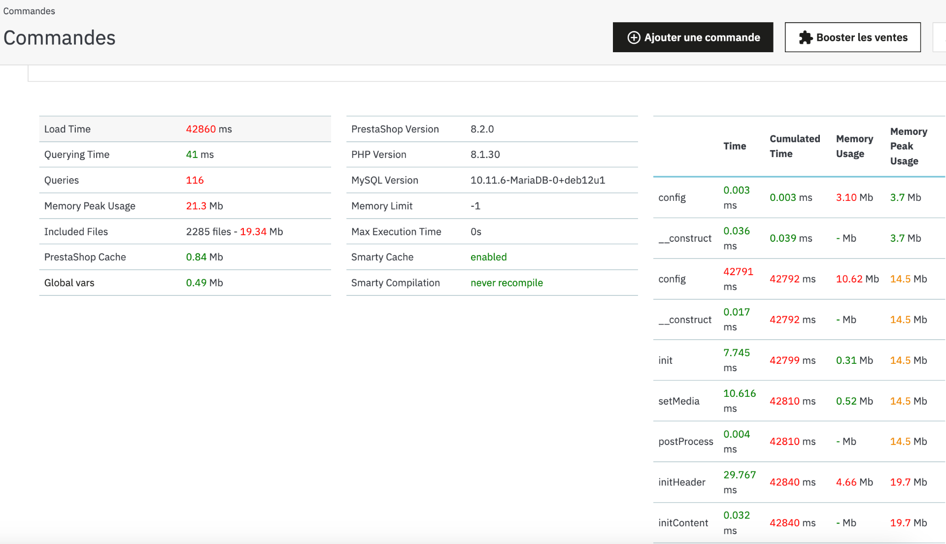 Affichage liste des commandes très lent - Configuring and using ...