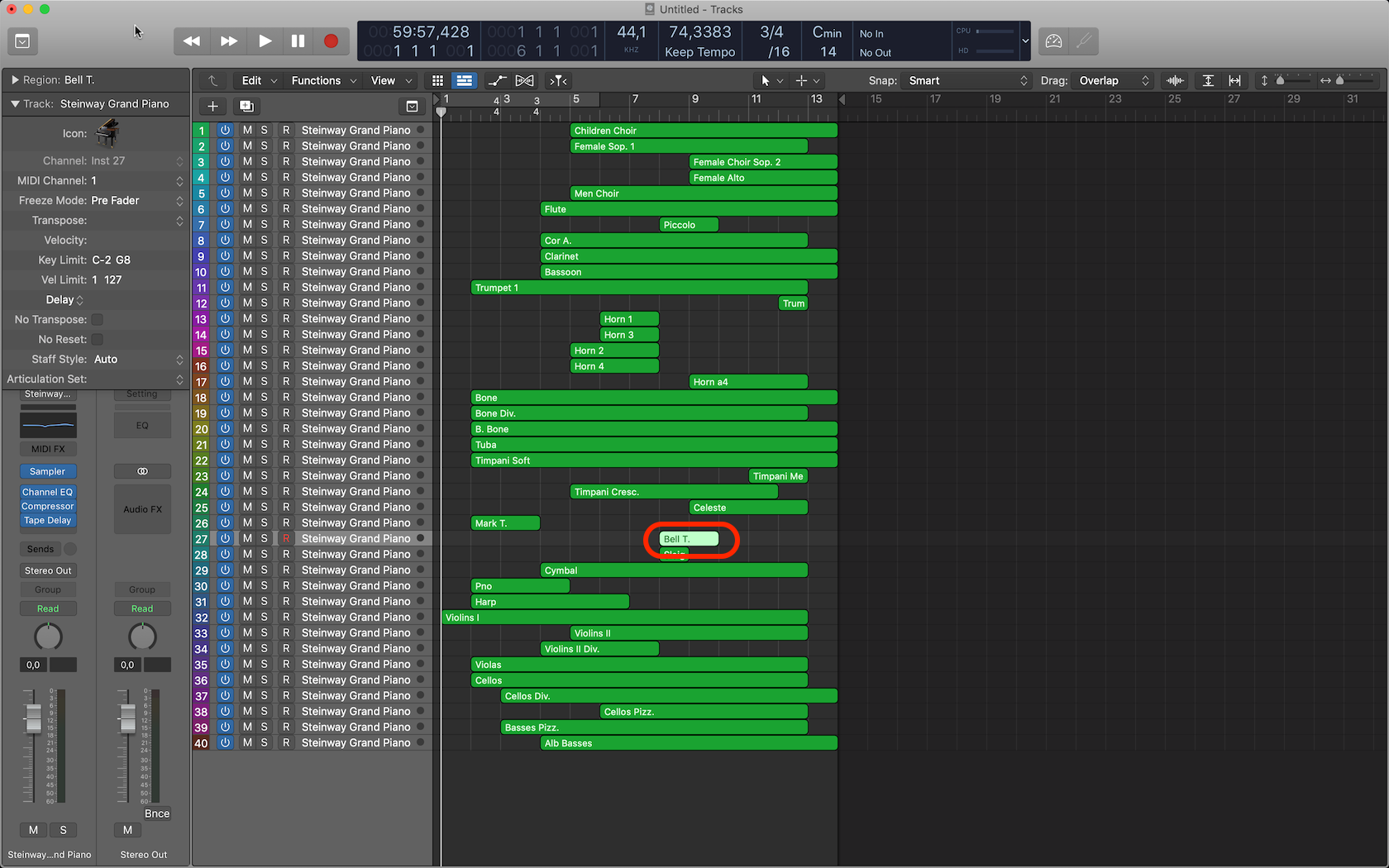 Regions overlap when importing MIDI file - Logic Pro - Logic Pro Help