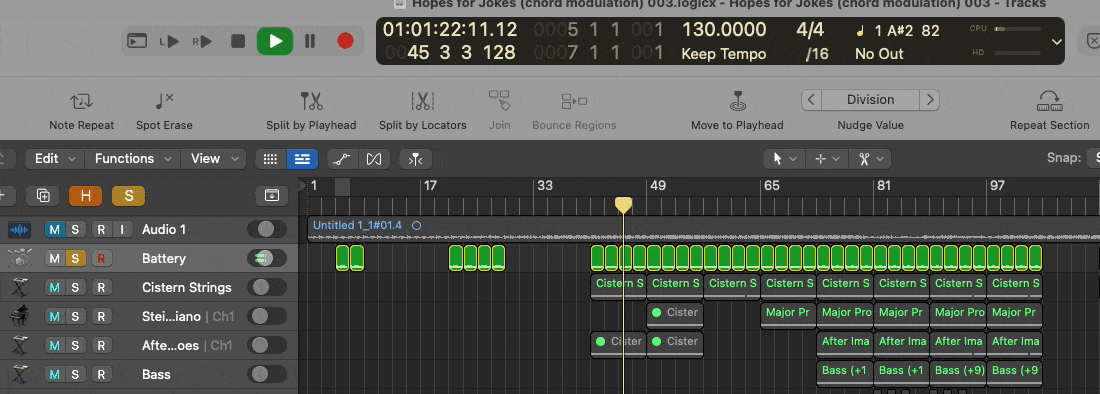 Notes from MIDI regions displayed in Transport - Logic Pro - Logic Pro Help