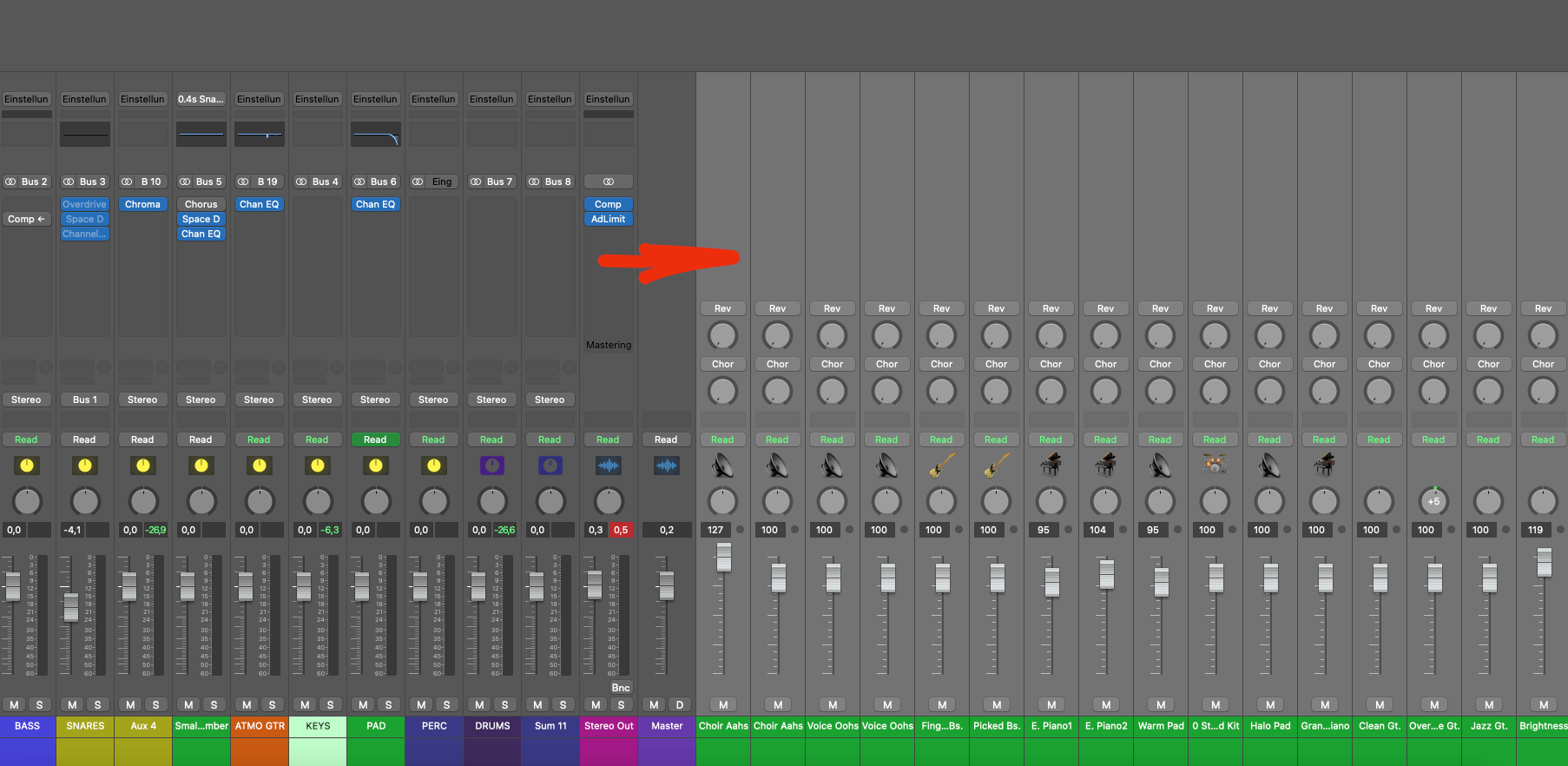 MIDI channels to the right of master fader in Mixer - Logic Pro - Logic ...