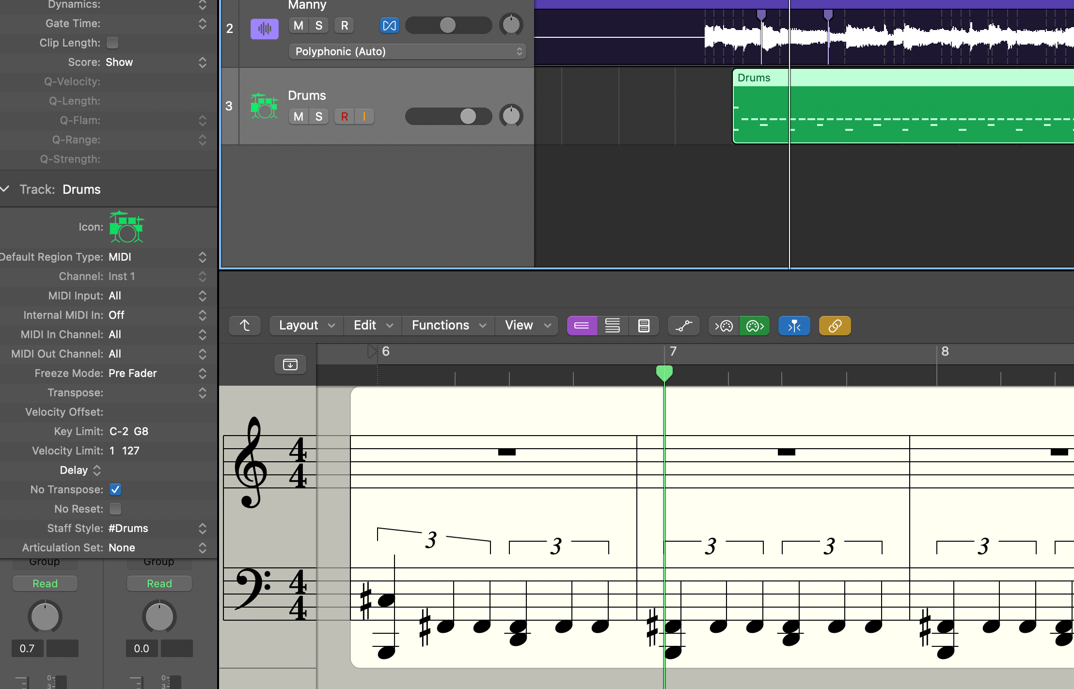 I can't generate drum notation in the editor. (No Drum staff.) - Logic ...