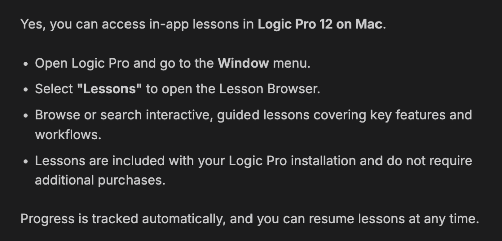 In app lessons tutorials for LP 12 ? - Logic Pro - Logic Pro Help