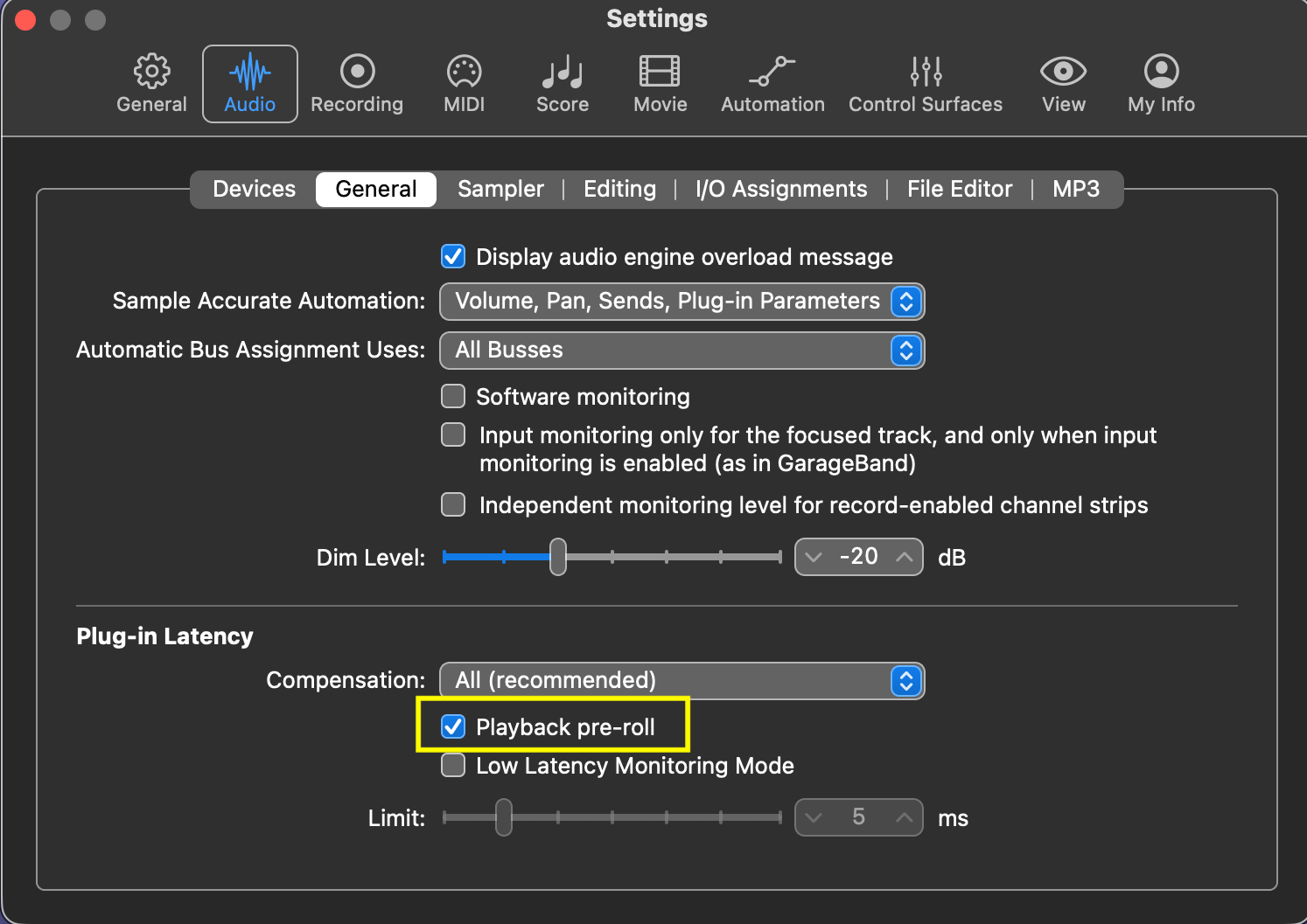 Pre roll for playback - Logic Pro - Logic Pro Help