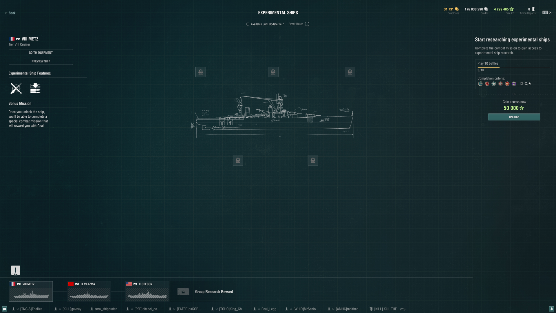How is your progress with Experimental ships (Metz, Vyazma and Oregon ...