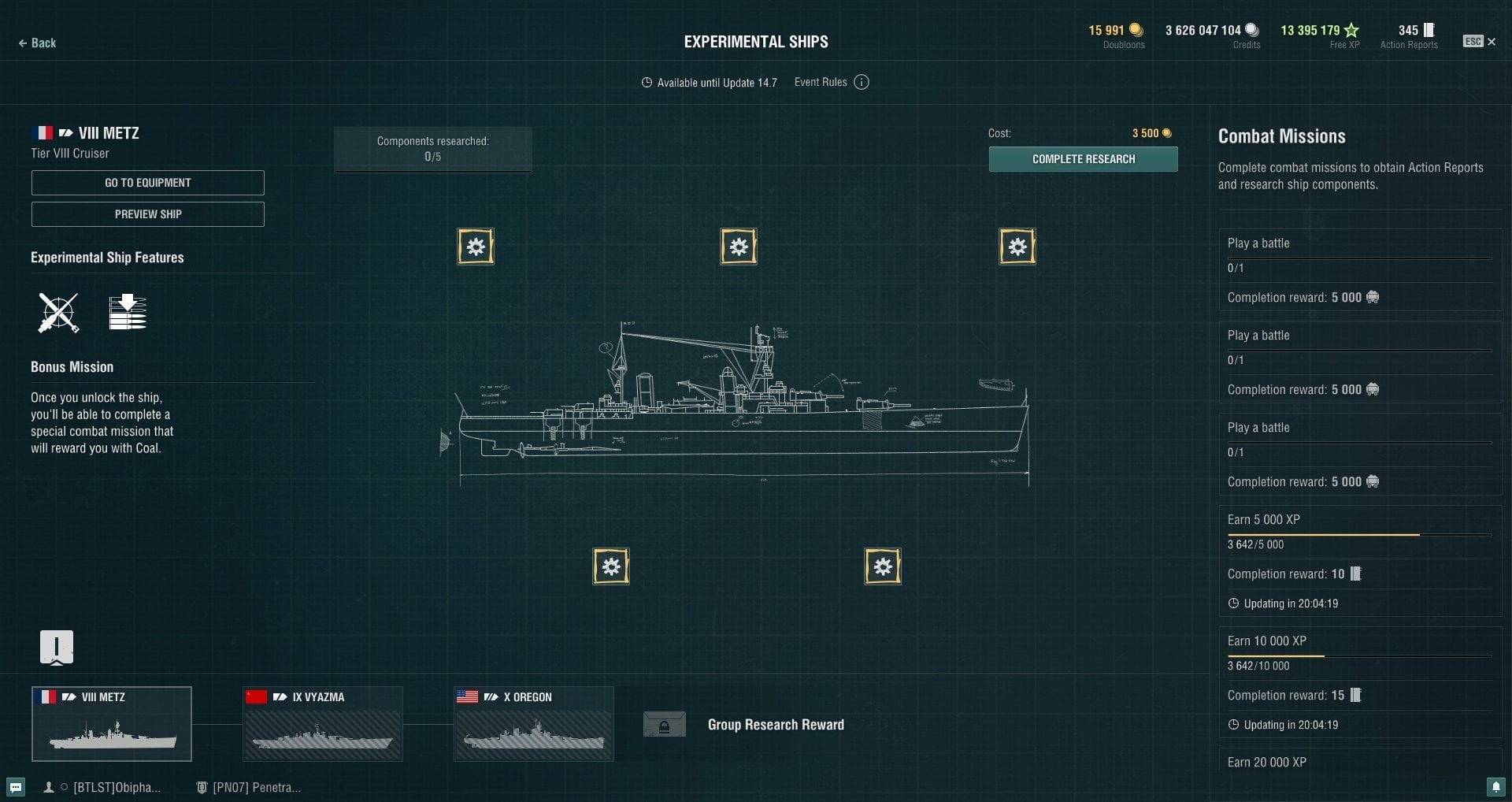 How is your progress with Experimental ships (Metz, Vyazma and Oregon ...