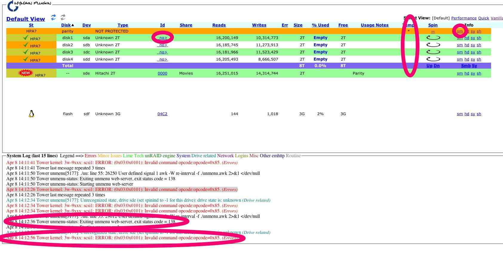 How to config UNRAID SMARTCTL for use with my 3ware 9650SE - User ...
