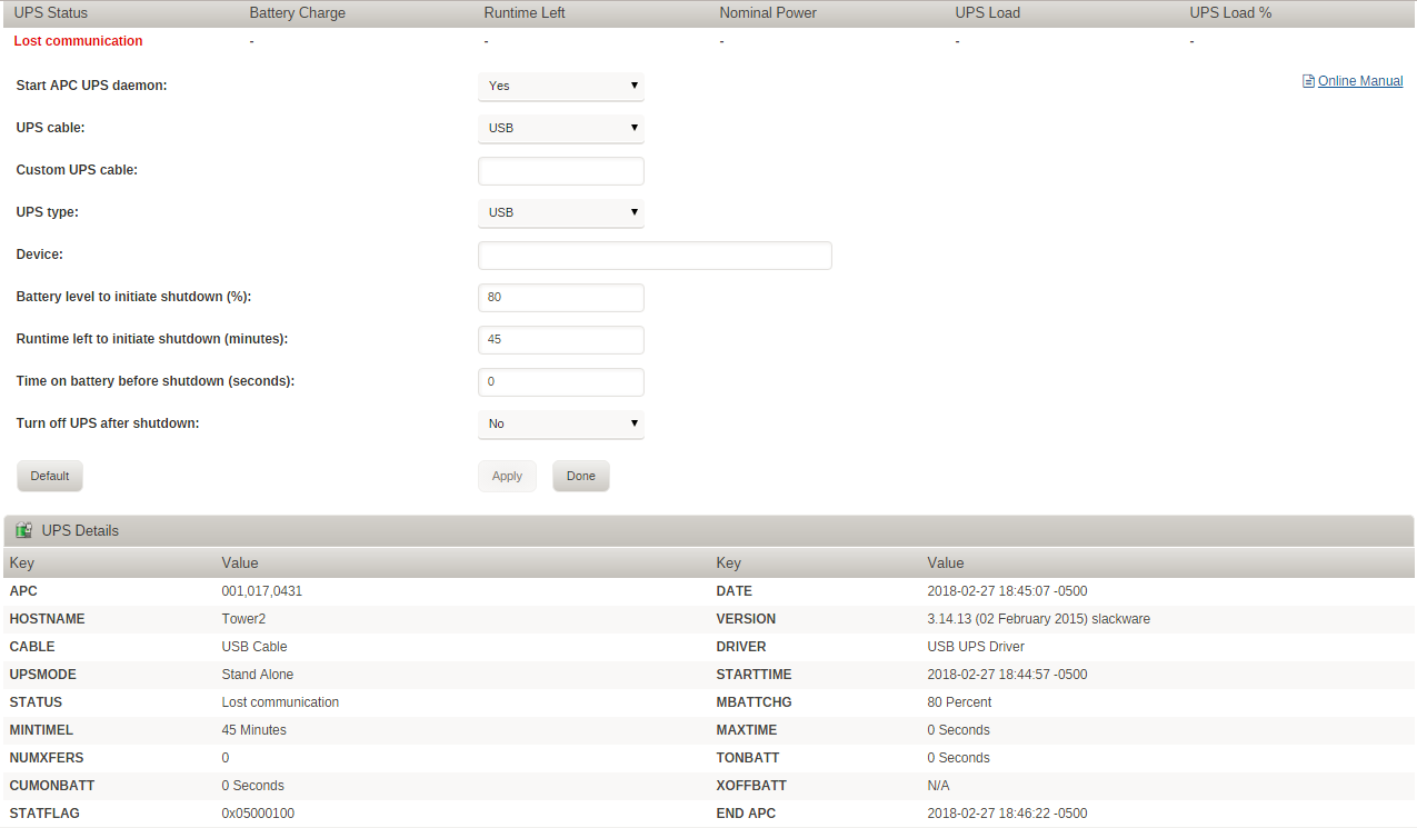 6.1.8 Lost Comm with UPS - General Support - Unraid